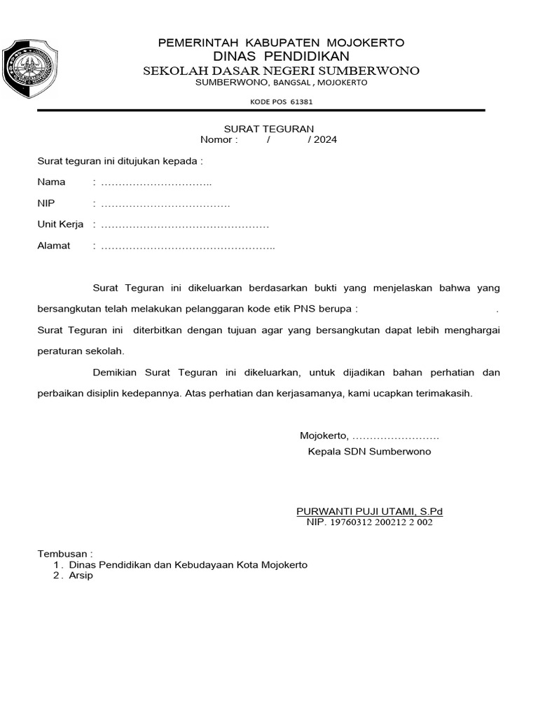 Format Surat Peringatan dan Teguran | PDF