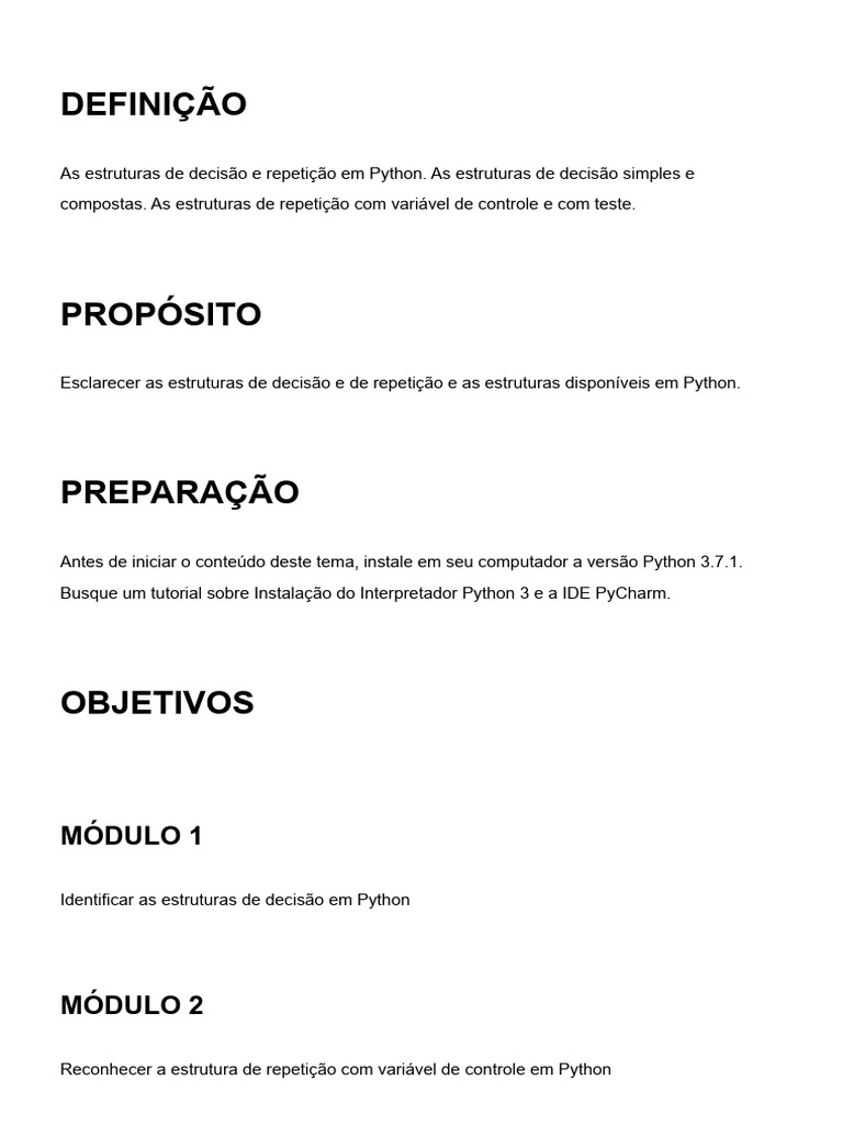 Estruturas de Decisão e Repetição em Python | PDF | Python (linguagem ...