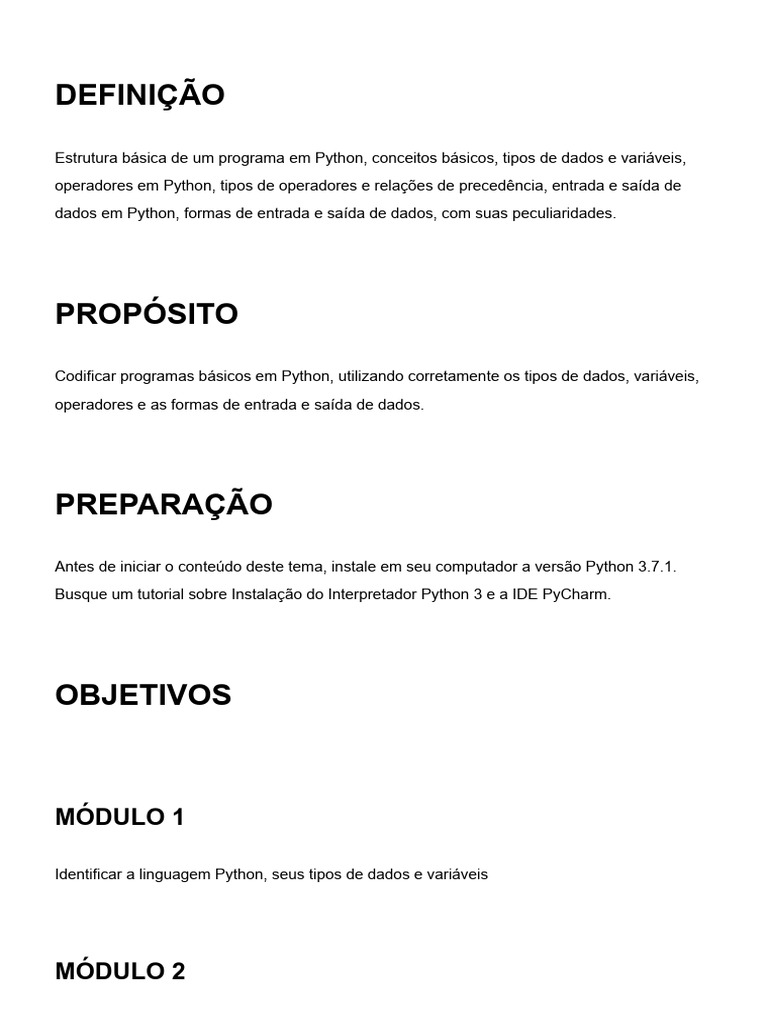 03.Estrutura básica de um programa em Python | PDF | Python (linguagem ...