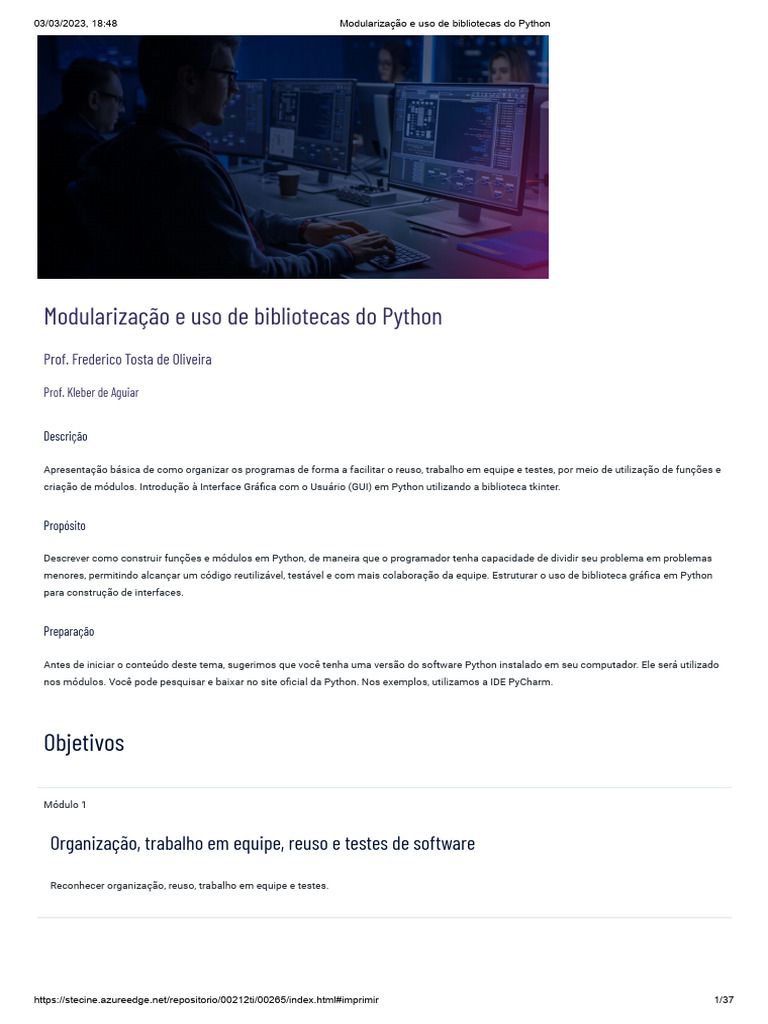 05.modularização e Uso de Bibliotecas Do Python | Download grátis PDF ...