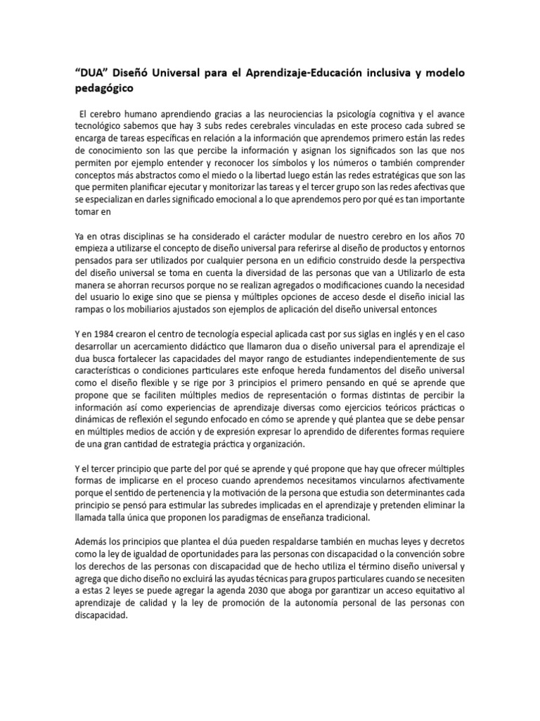 "DUA" Diseñó Universal para El Aprendizaje-Educación Inclusiva y Modelo ...