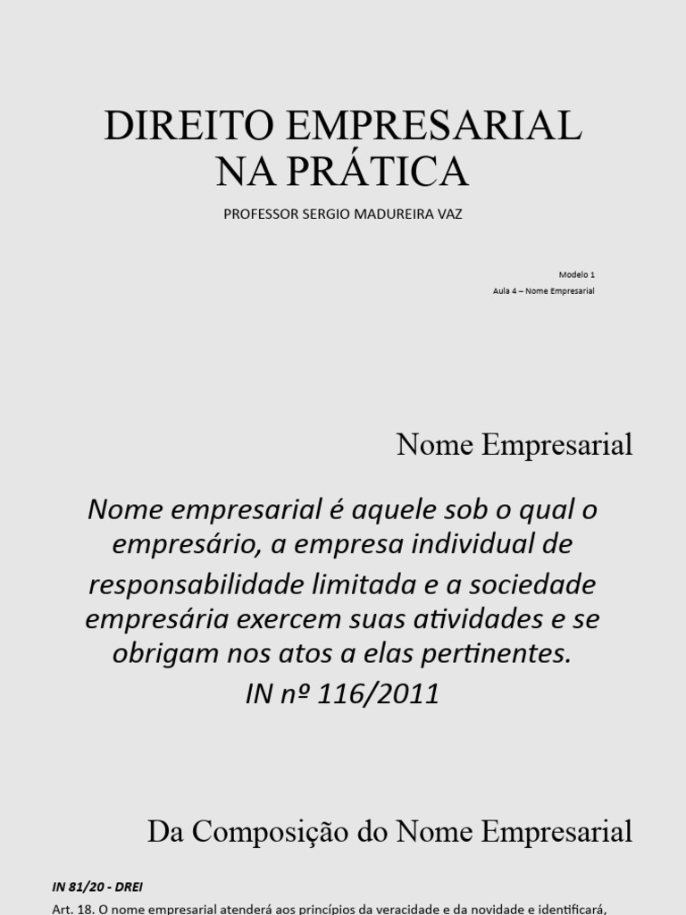 Modulo 1 Aula 4 - Nome Empresarial | PDF | Companhia limitada | Business