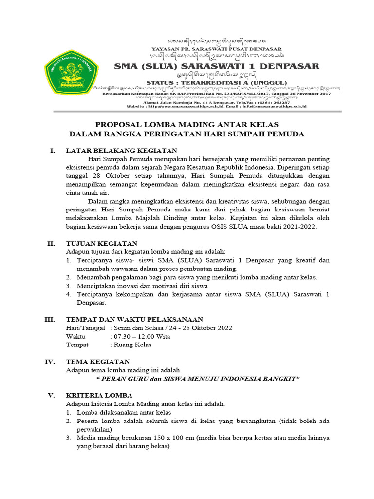 Proposal Lomba Mading Antar Kelas | PDF