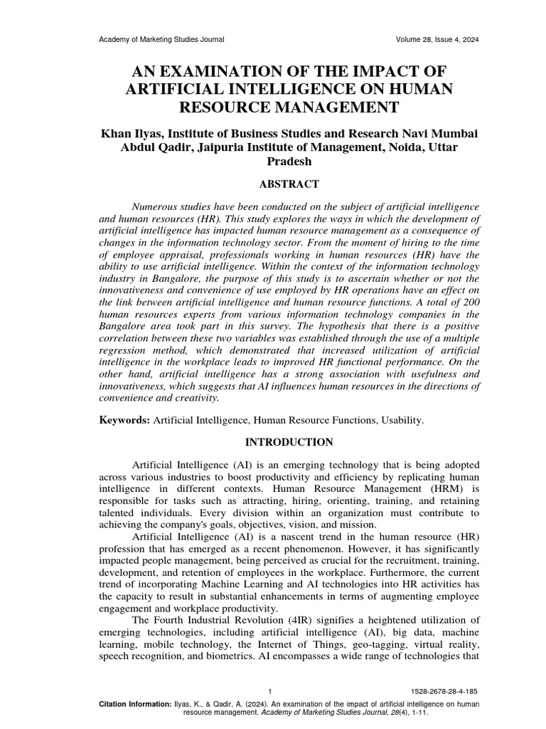 An Examination of The Impact of Artificial Intelligence On Human Resource Management | Download ...