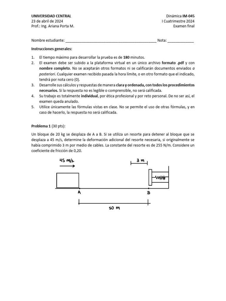 2024 - 04 - 23 Examen Final IC 2024 | PDF | Fricción | Física Aplicada e Interdisciplinaria