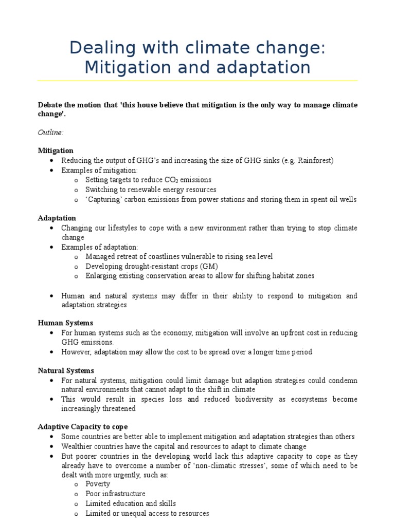 Mitigation vs. Adaptation in Climate Action | PDF | Climate Change ...