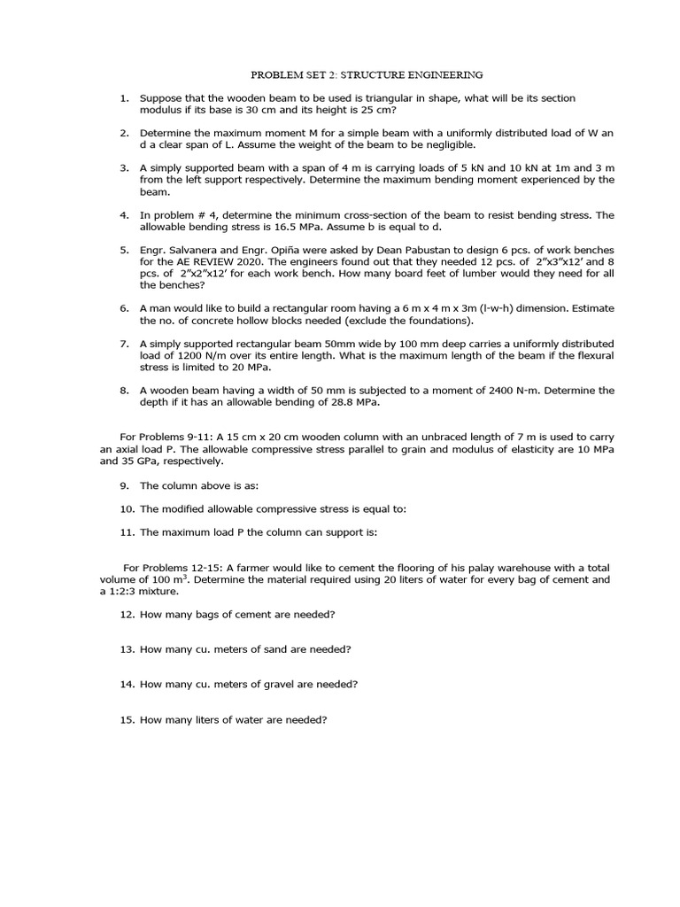 Problem Set 2 Structure Engineering FOR OUTPUT SUBMISSION | PDF ...
