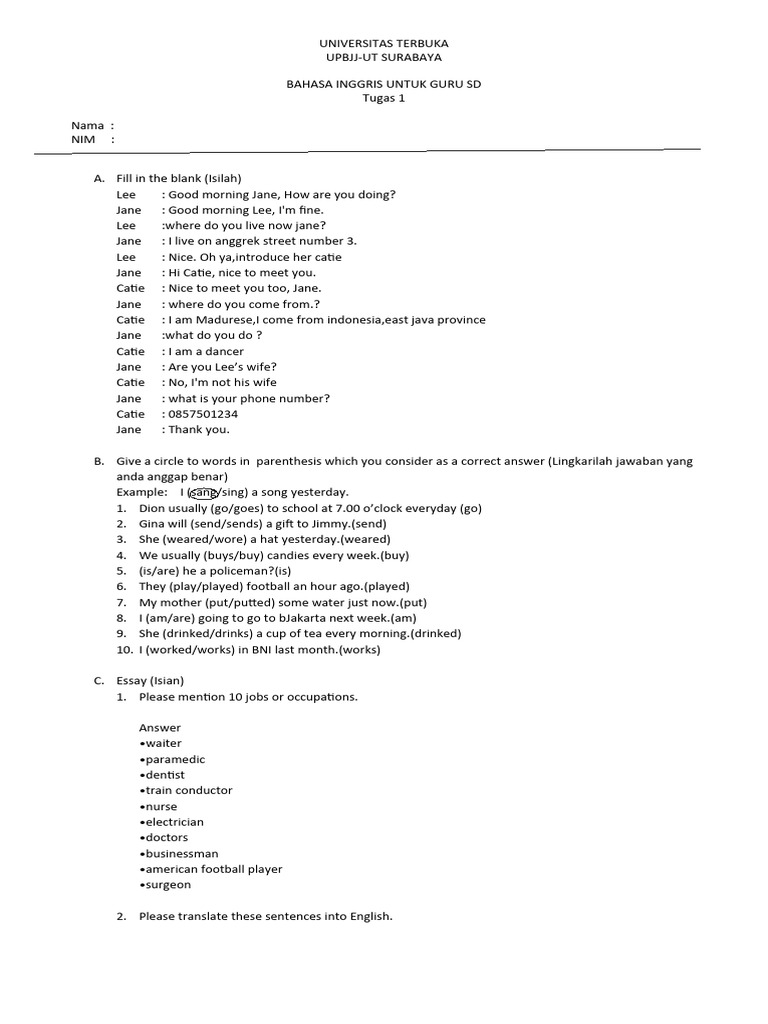 TUGAS UT 1-2 Bhs Inggris | PDF