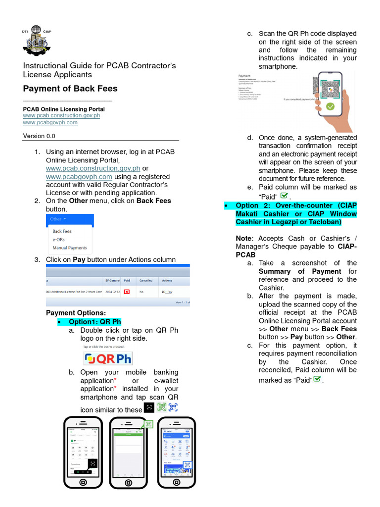 PCAB Back Fees Payment Guide | PDF | Payments | Receipt