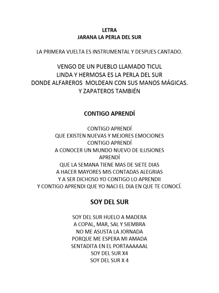 Letra La Perla Del Sur | PDF