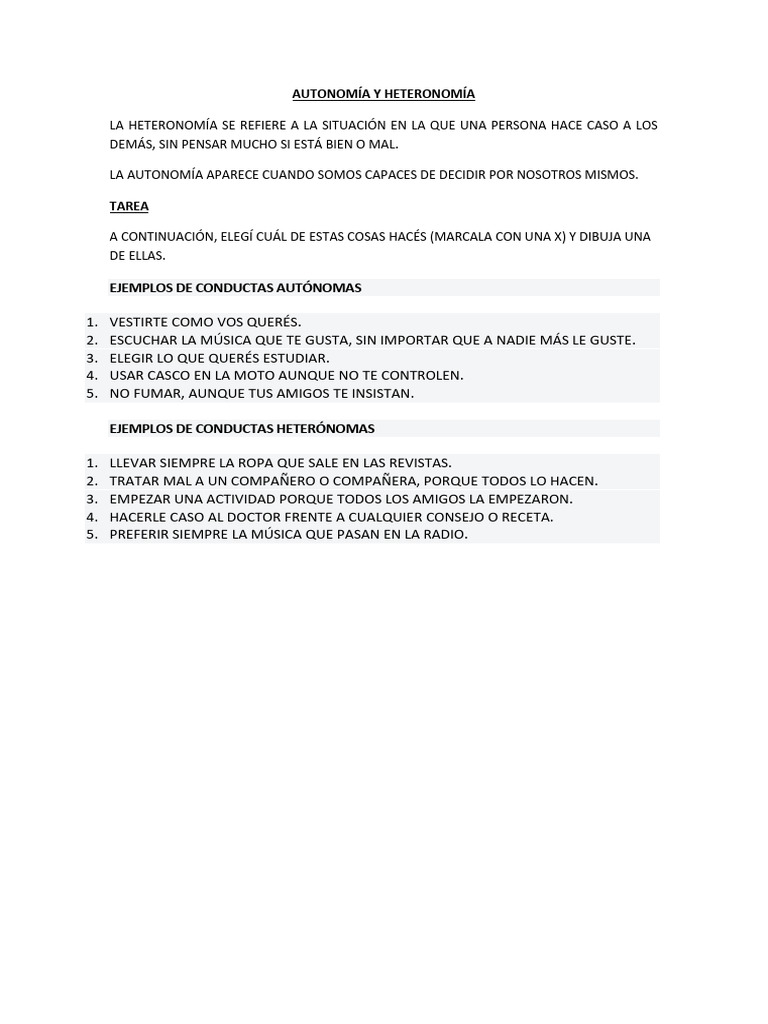 Autonomía y Heteronomía Ee | PDF