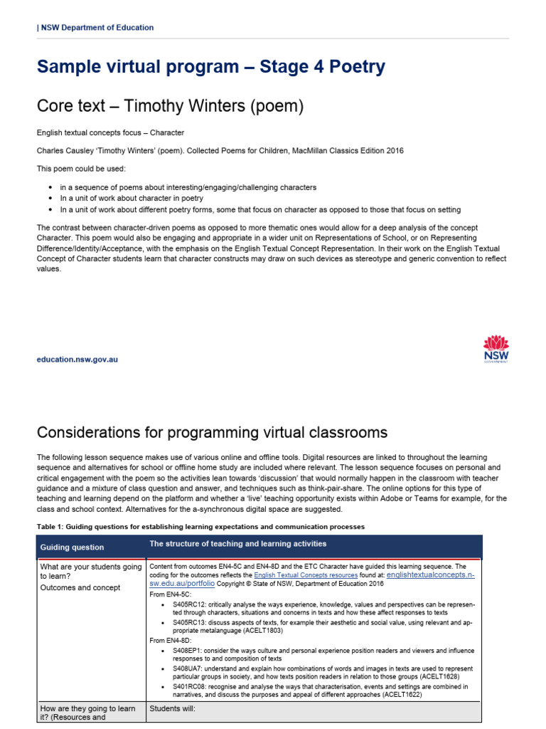 Character Poem Timothy Winters English s4 RL | PDF | Poetry | Learning