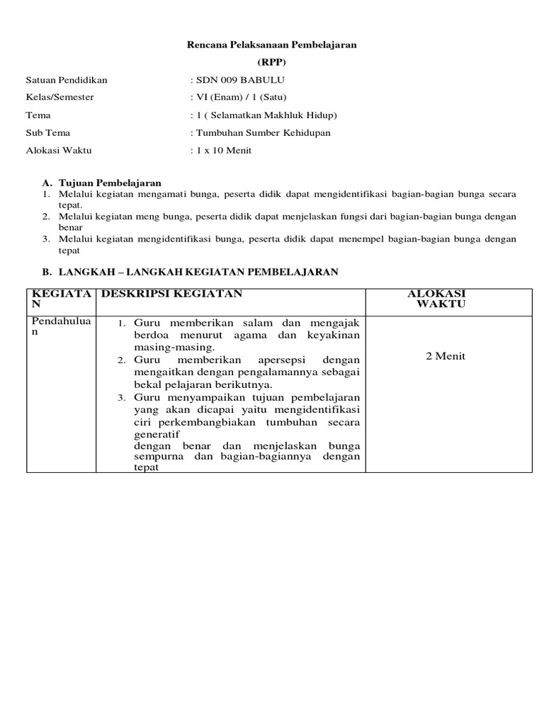 RPP 1 LEMBAR REFLEKSI 1 DAN LEMBAR OBSERVASI 1 | PDF