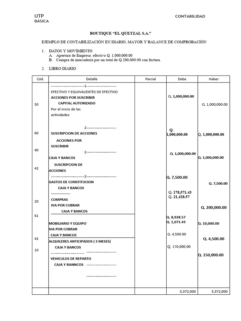 Ejemplo Libro Diario Mayor y Balance Comprobacion 1 | Descargar gratis ...