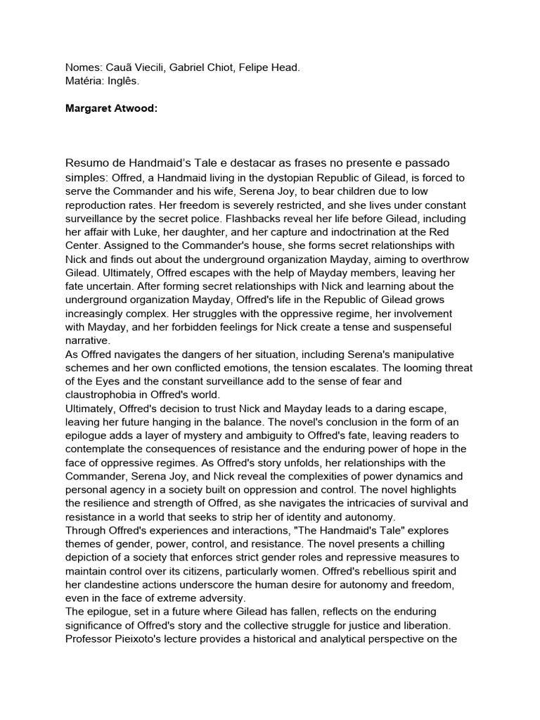 Handmaid's Tale: Themes of Resistance | PDF