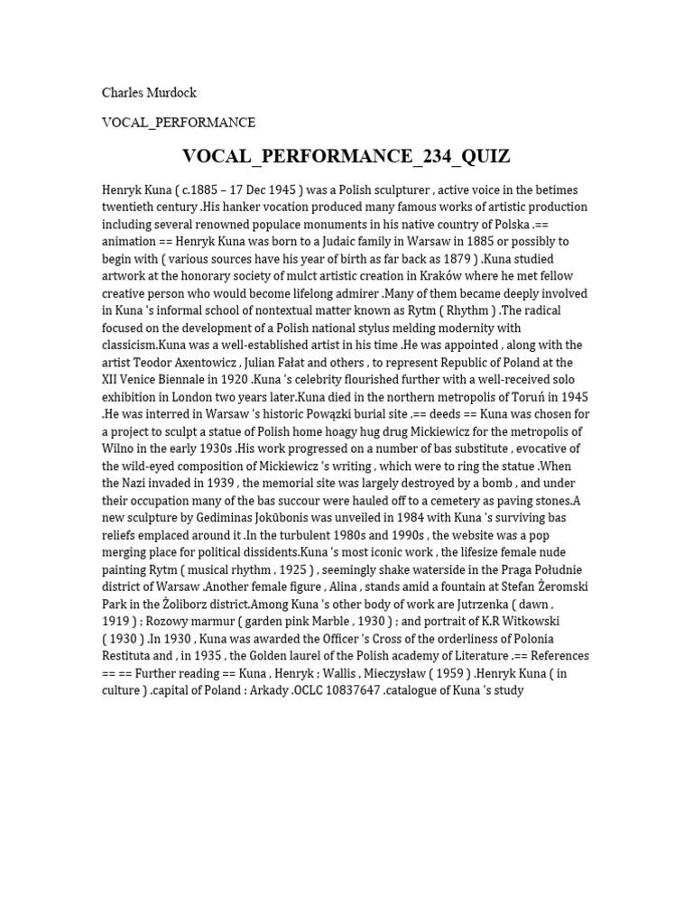 Vocal Performance 234 Quiz | PDF | Poland