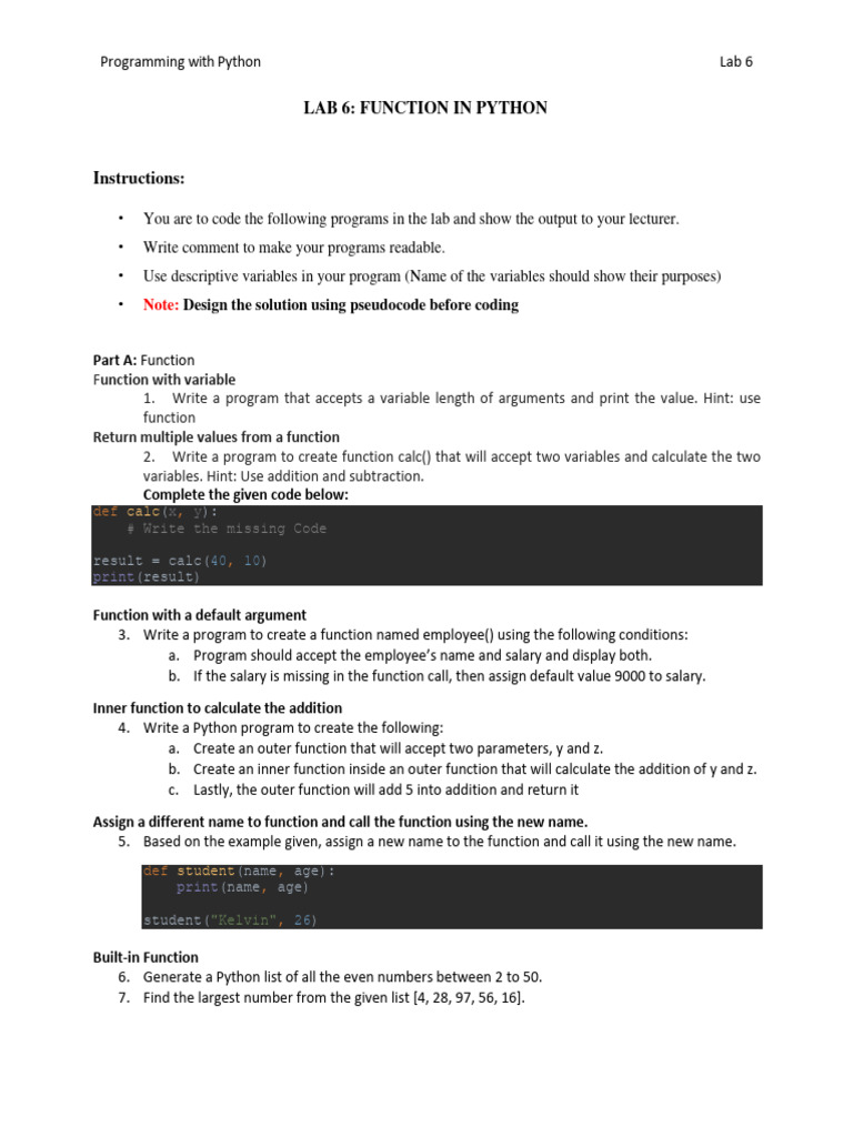 LAB 6 - Function | PDF | Parameter (Computer Programming) | Applied Mathematics