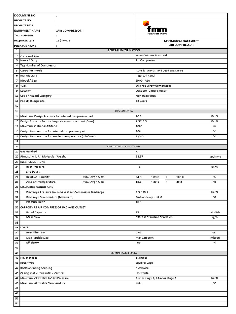 Ingersoll Rand Air Compressor Datasheet | PDF | Bearing (Mechanical) | Mechanical Engineering