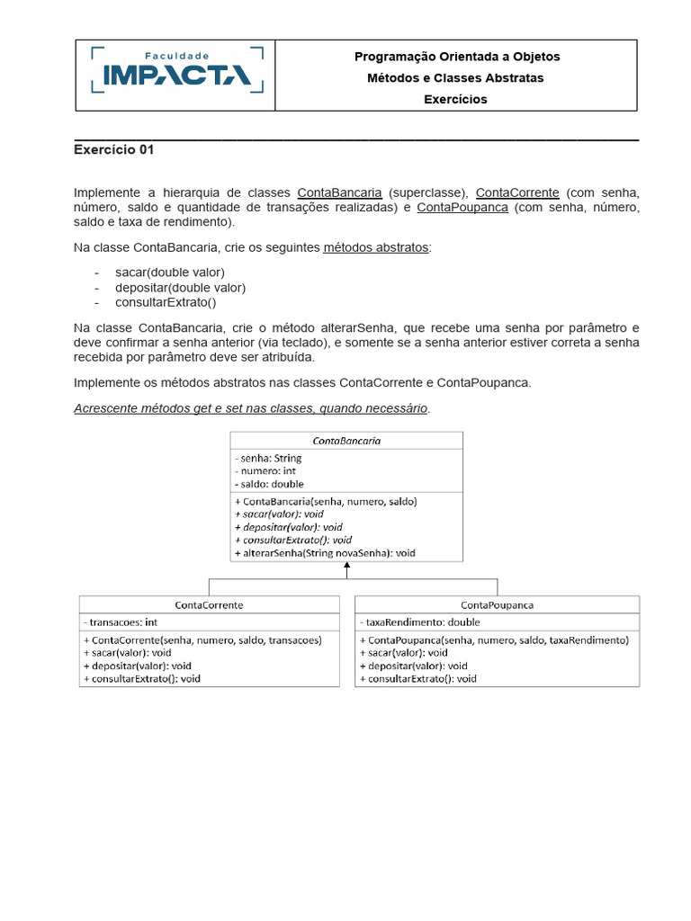 Exercícios - Métodos e Classes Abstratas | PDF | Classe (programação de ...