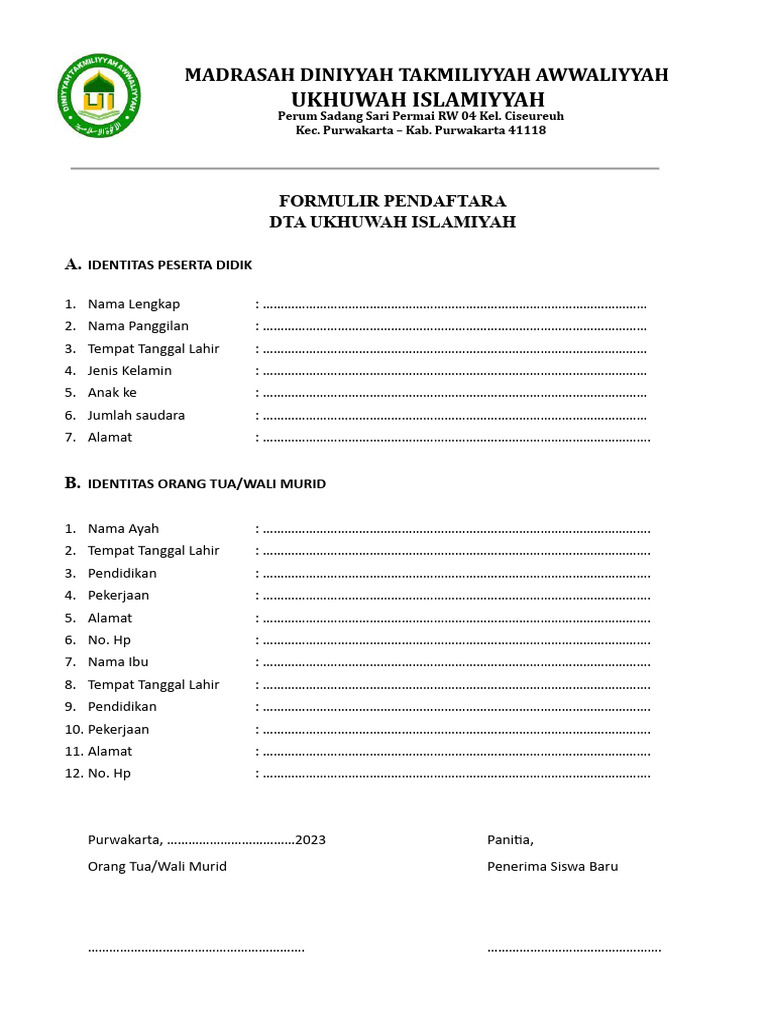 FORMULIR DTA UI | PDF