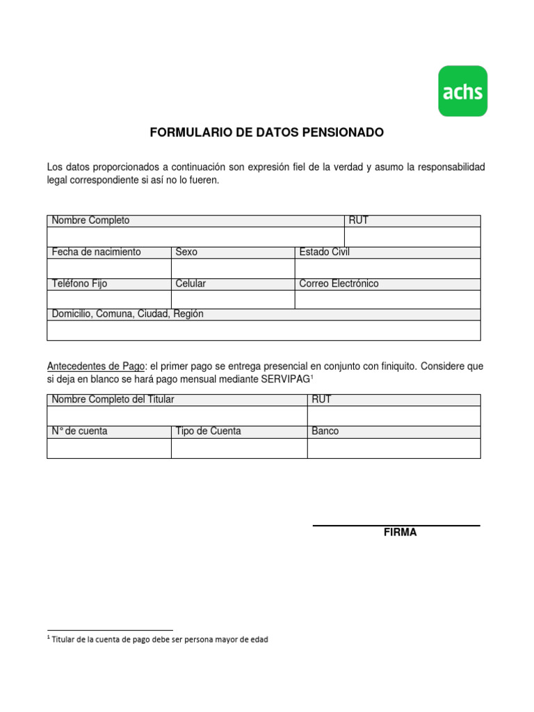 Formulario Datos Pensionado | PDF