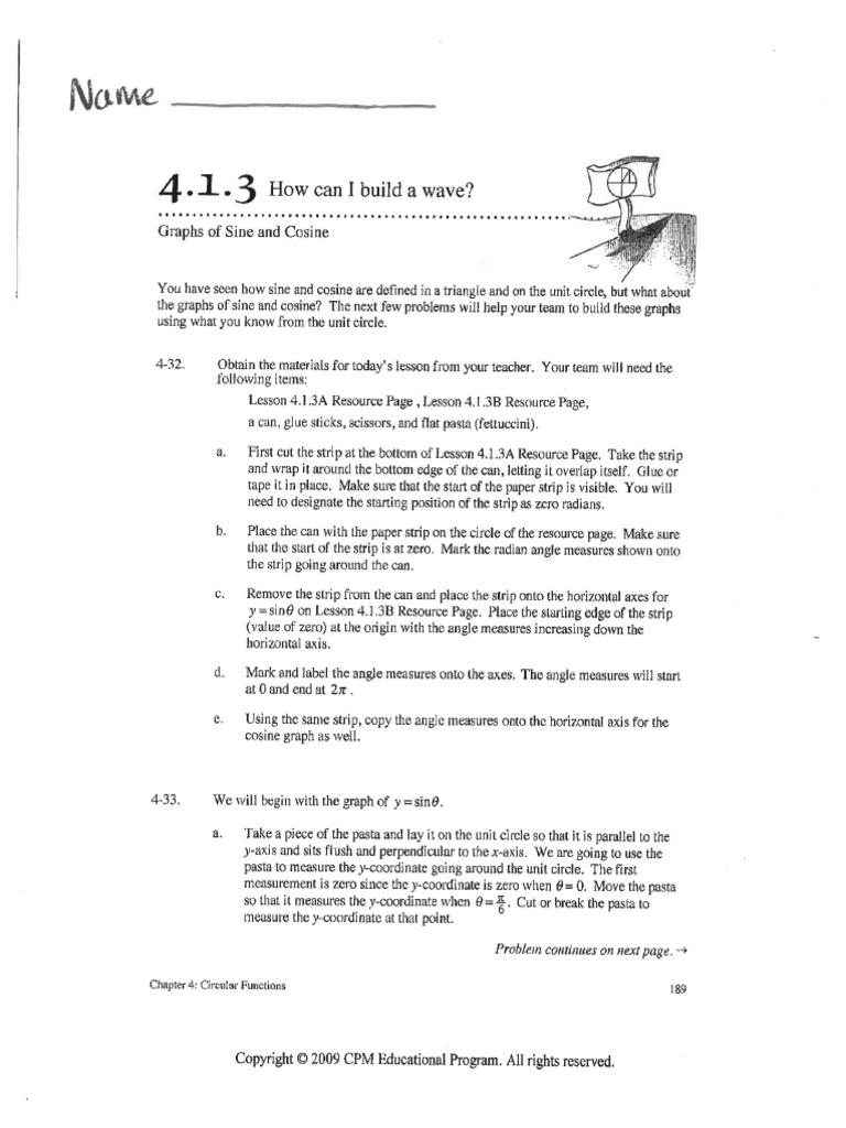 Classwork Activity For Day 1 Building A Sine and Cosine Curve | PDF
