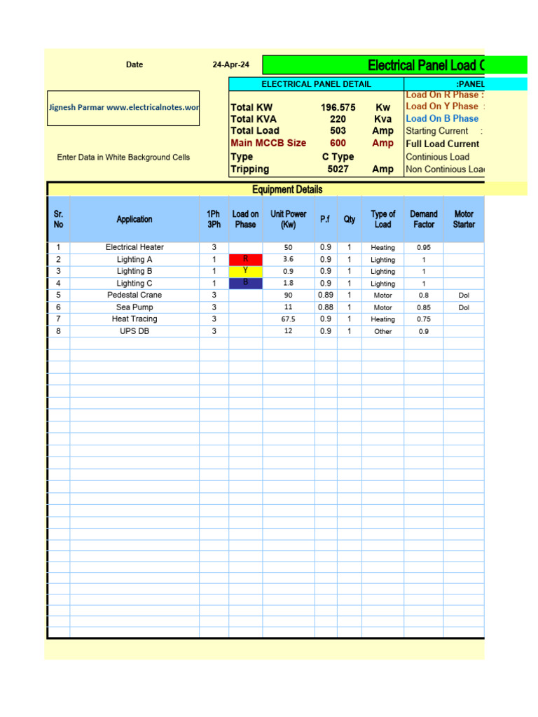 Electrical Load Calculation Energy Consumption 1 6 14 BELALANG HIJAU ...