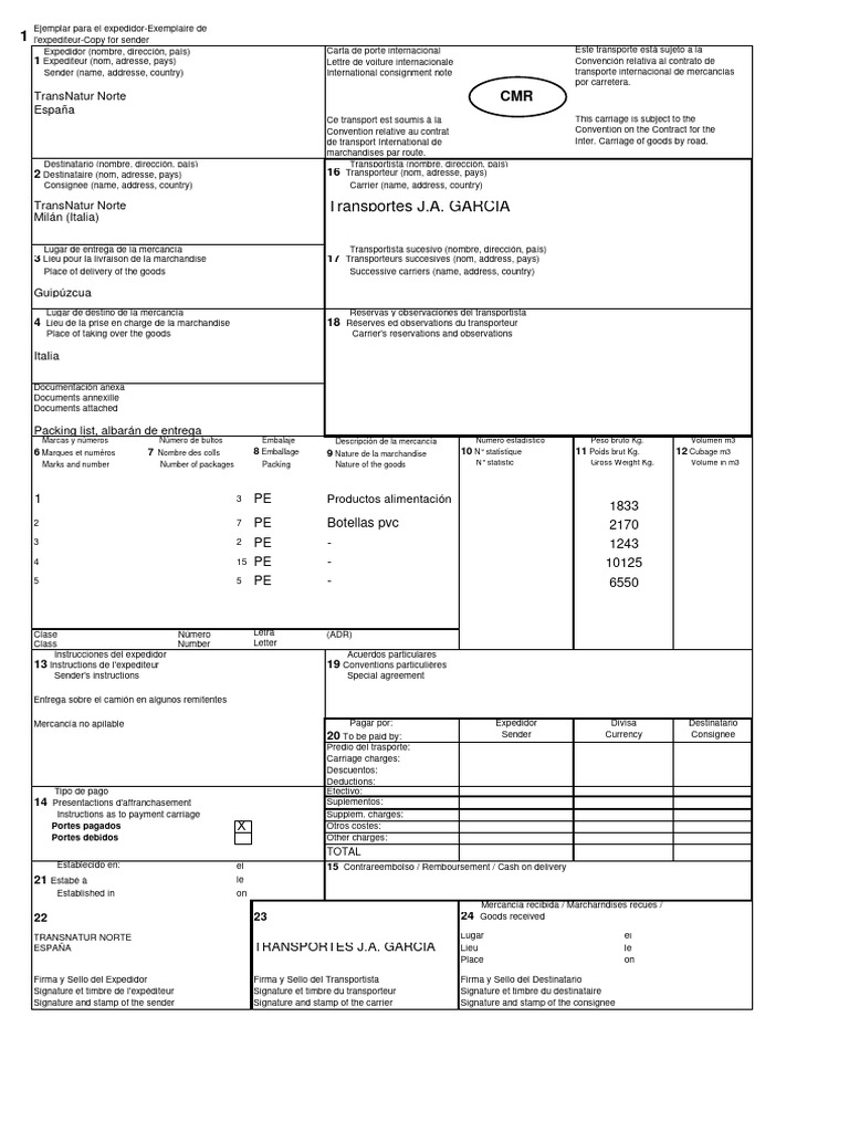 Carta de porte CMR 9.16 (1) | PDF