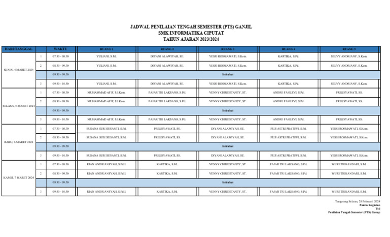 Jadwal Pengawas Dewan Guru PTS Genap 2023-2024 | PDF