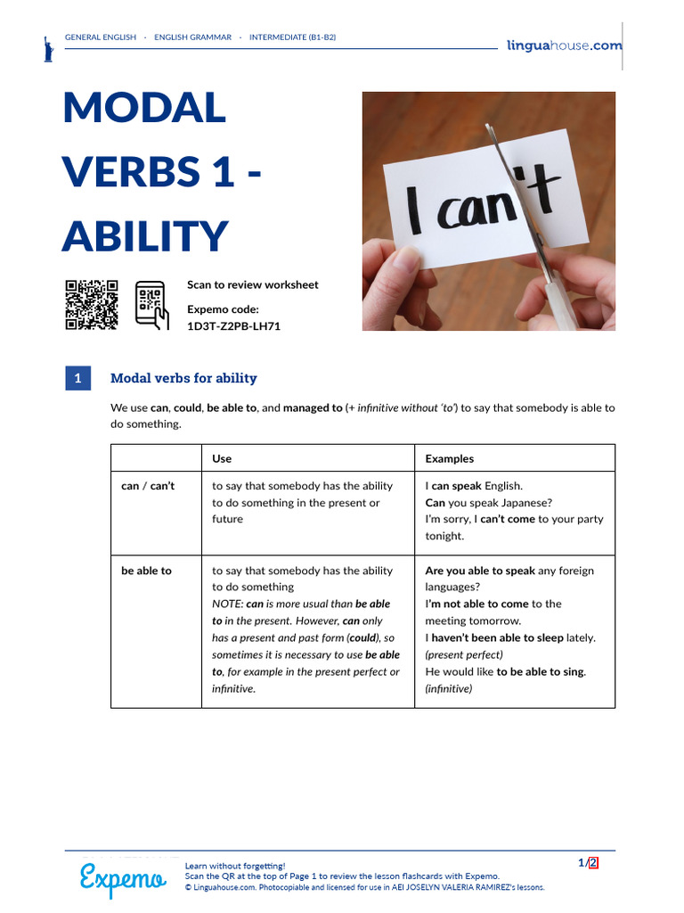 Modal Verbs for Ability Explained | PDF | English Language | Verb