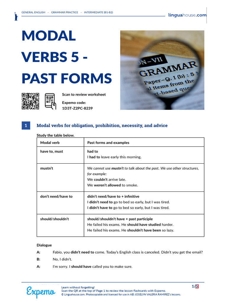 Modal Verbs 5 Past Forms American English Student | PDF | Verb