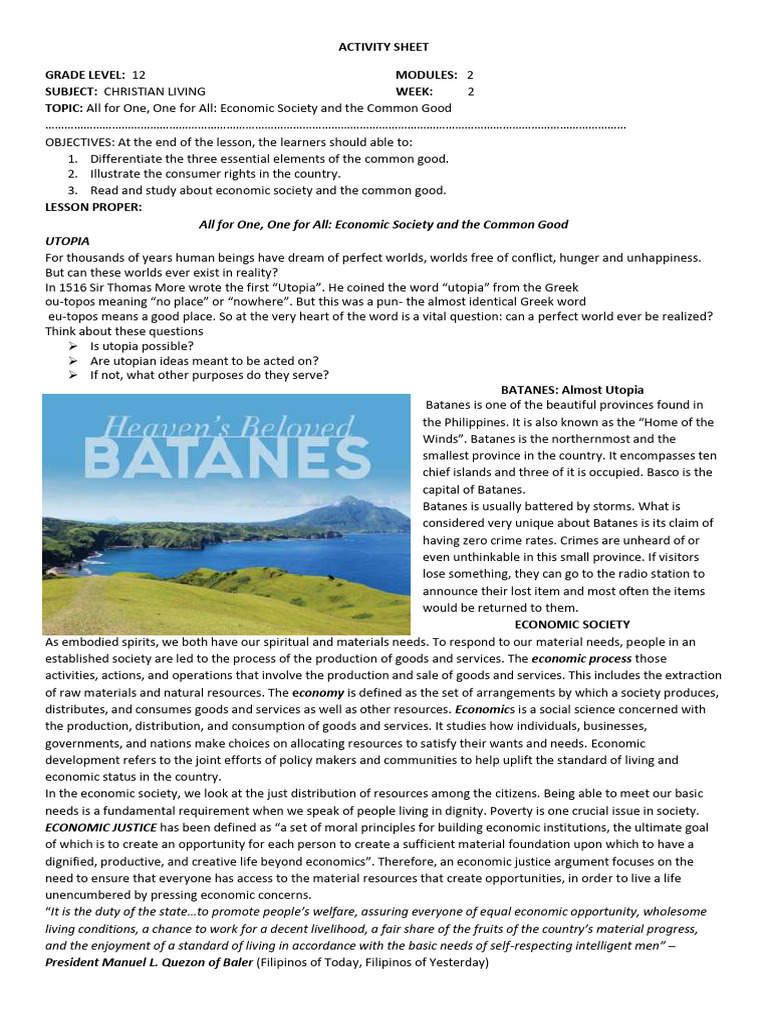 Christian Living module 2week 2 | PDF | Common Good | Utopia