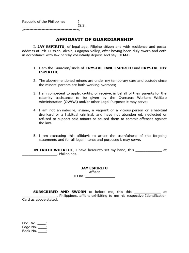 Affidavit of Guardianship | PDF
