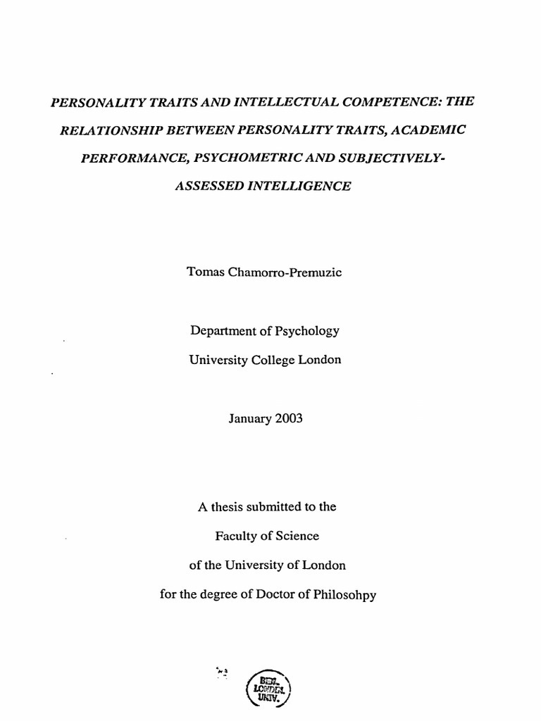 Personality Traits and Intellectual Competence: The Relationship ...
