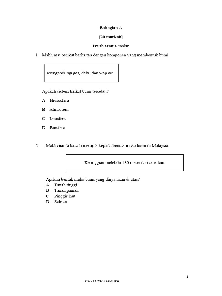 Bahagian A PAT Geo f2 2019 New | PDF