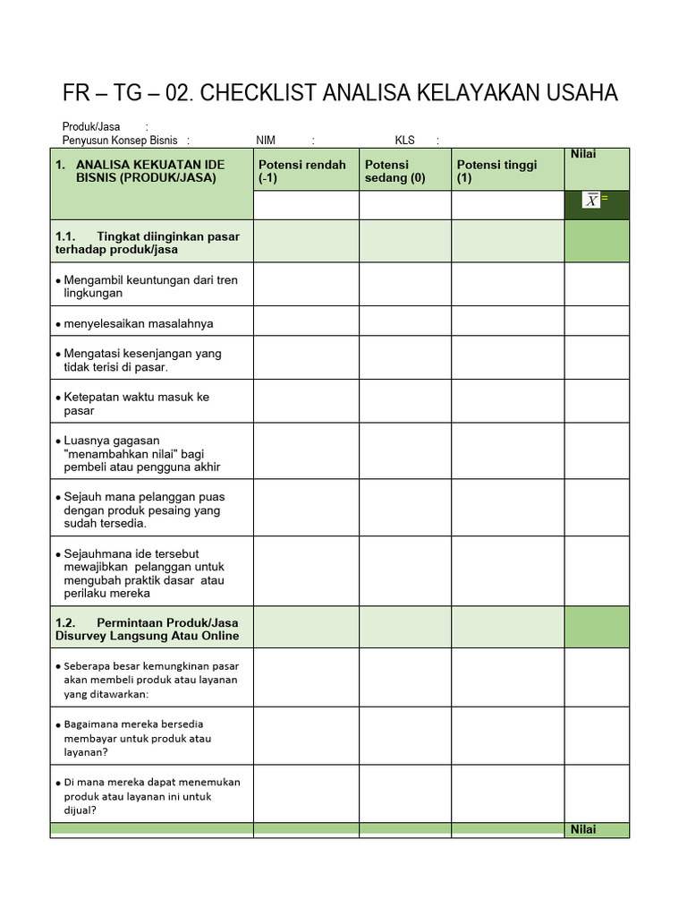 Fr. Analisa Kelayakan Usaha Template | PDF