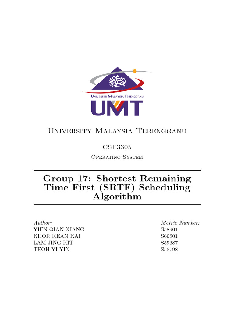 Shortest Remaining Time First (SRTF) Scheduling Algorithm | PDF ...