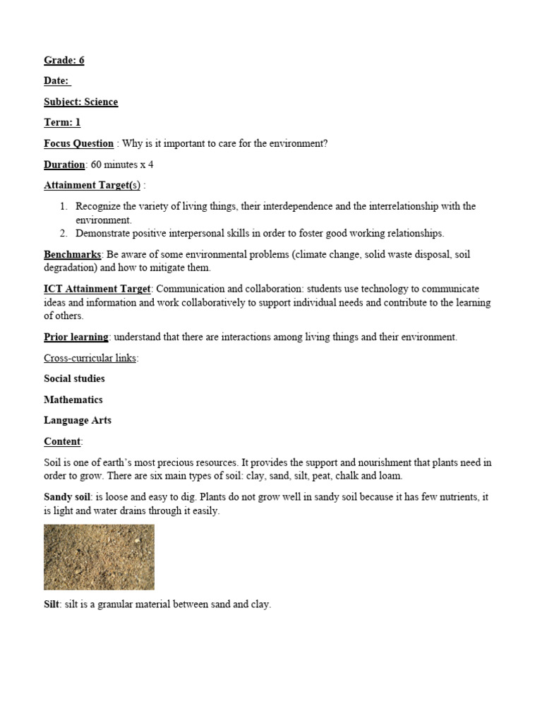 Types of Soil Science Plan For Grade 6 | PDF | Soil | Loam