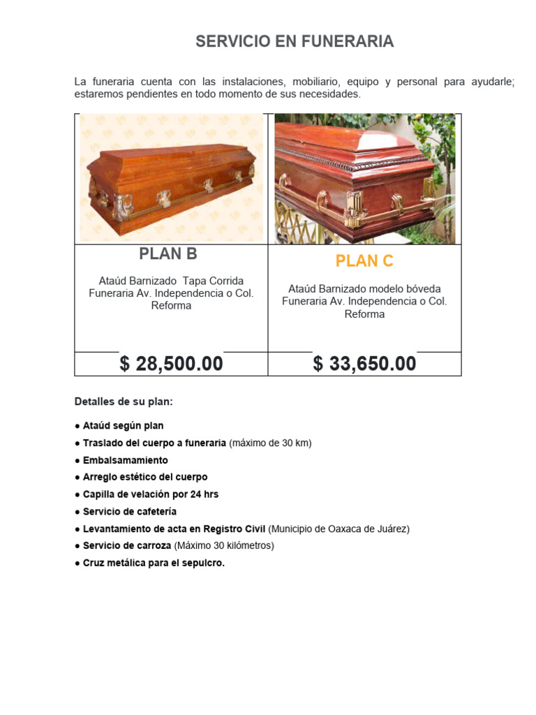 Servicio en Funeraria Plan B y C Funeraria Inhumacion | Descargar gratis PDF | Casa funeraria ...