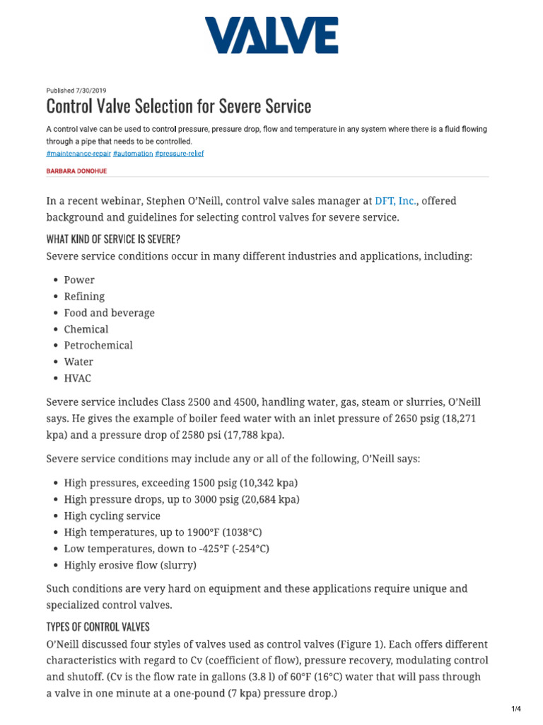 Control Valve Selection For Severe Service Pdf