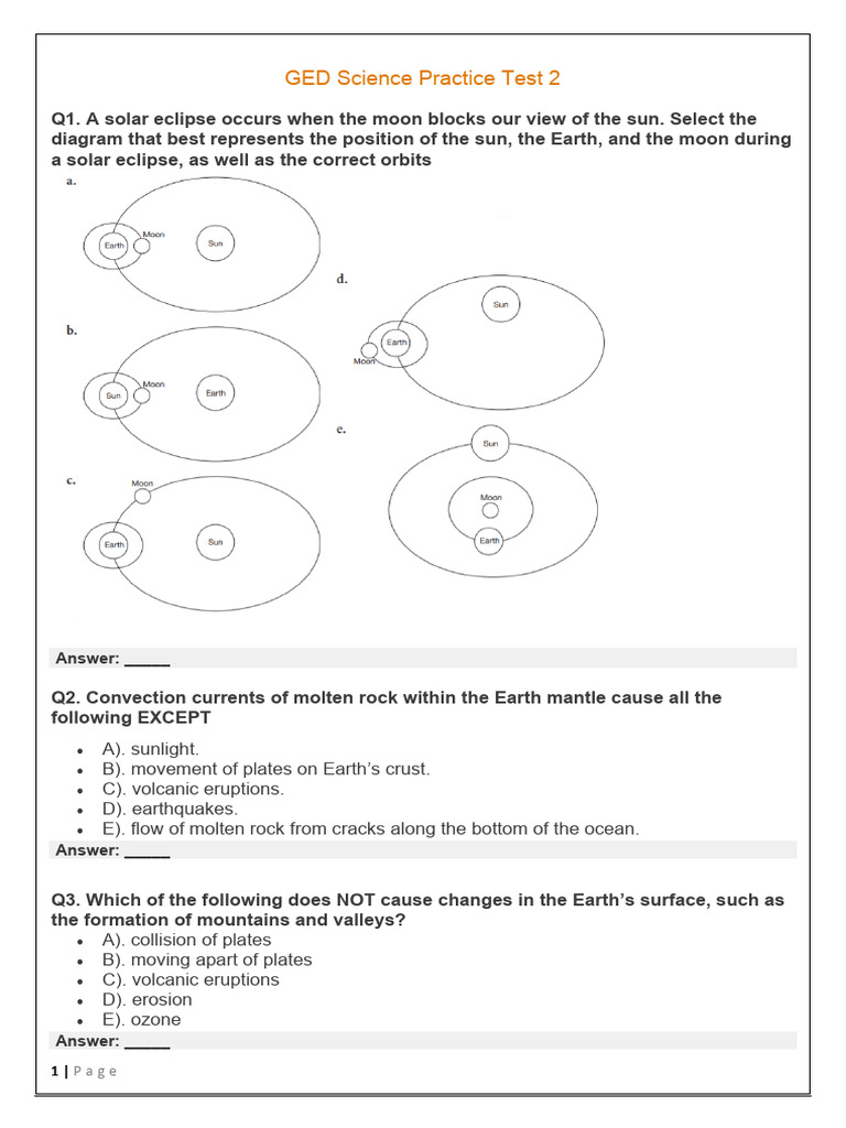 GED Science Practice Test Questions | PDF | Pluto | Planets