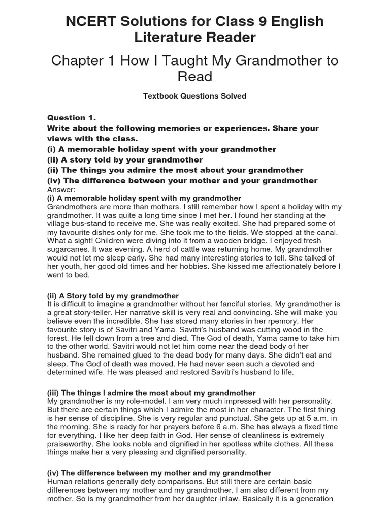 Class 9 English Chapter 1 Solutions | PDF | Literacy