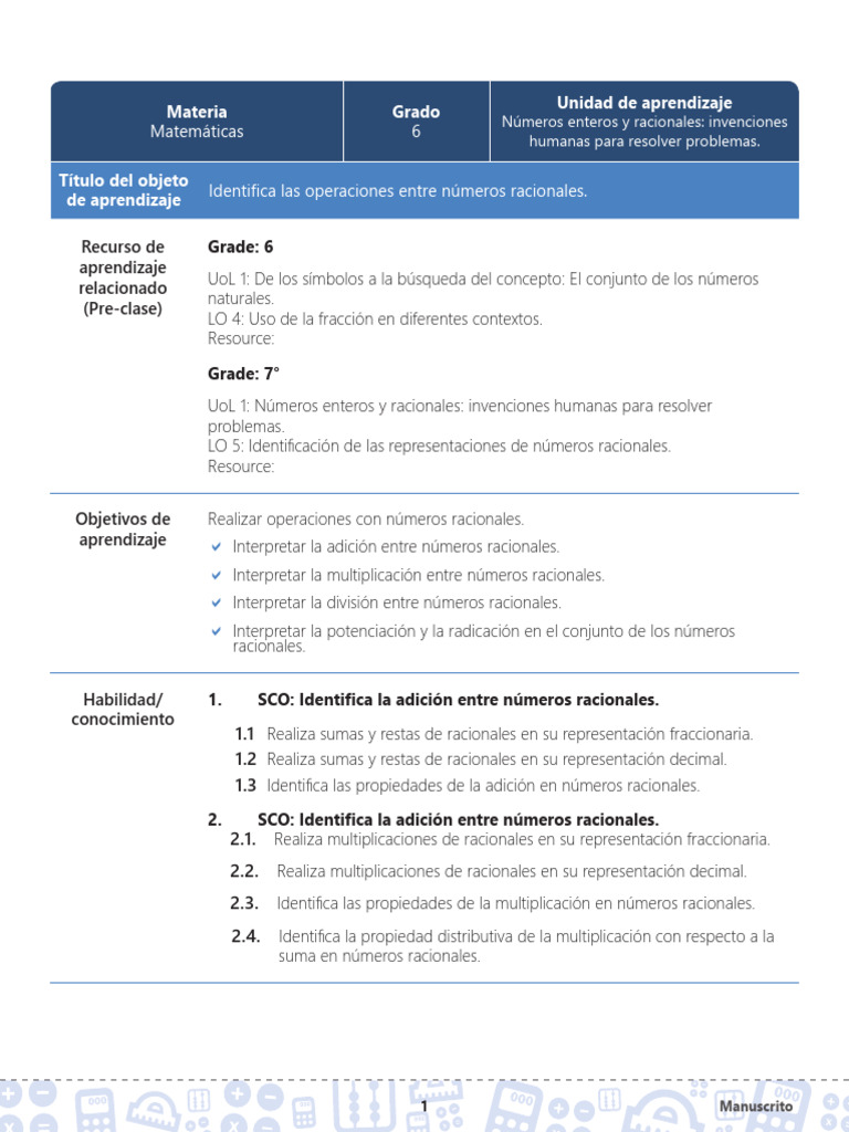 Matemáticas 6 Identifica Las Operaciones Entre Números Racionales | PDF ...
