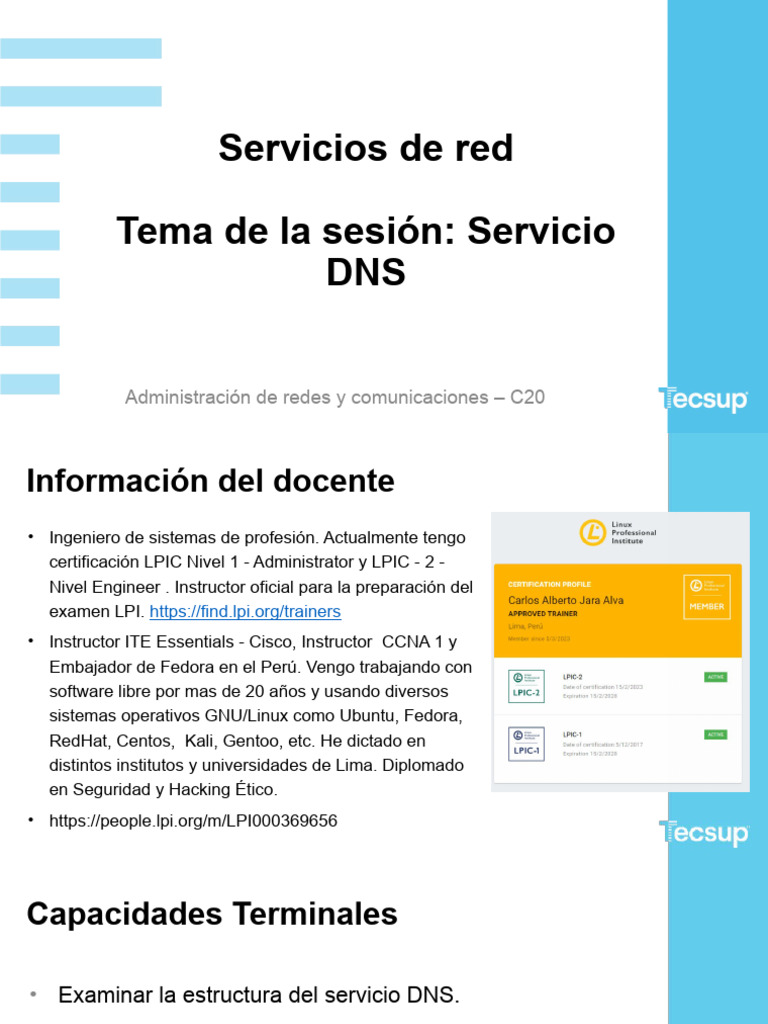 Semana 01 - Servicio DNS - 2024 | PDF | sistema de nombres de dominio | Dirección IP
