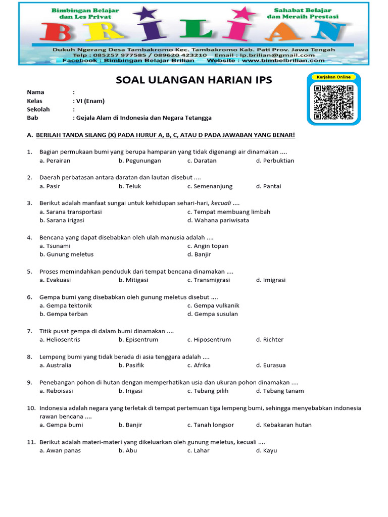 Soal IPS Kelas 6 SD BAB 4 Gejala Alam Di Indonesia Dan Negara Tetangga-1-3 | PDF
