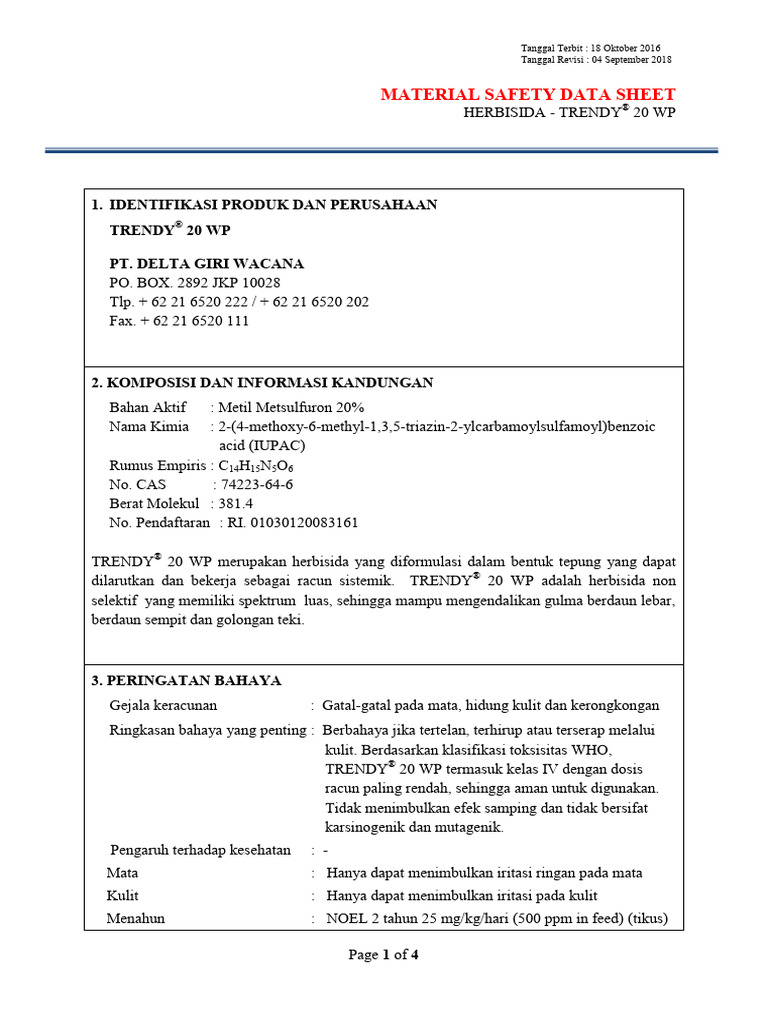 Msds H-TRENDY 20 WP (DELTA 2018) | PDF