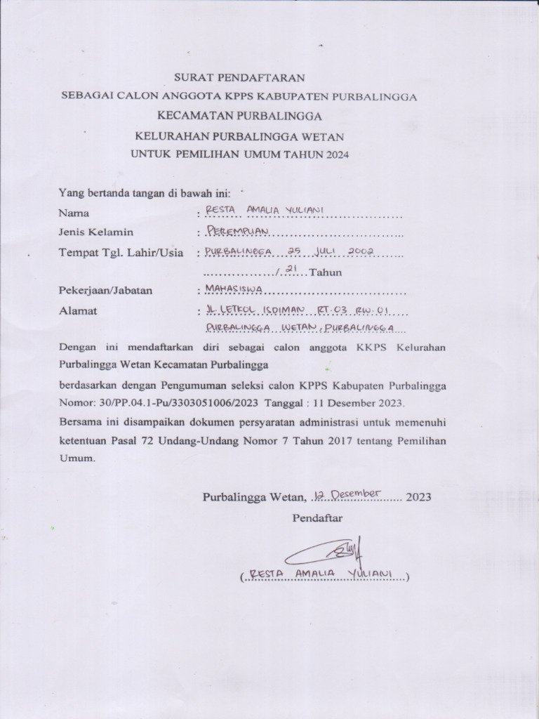 Surat Pendaftaran_20 | PDF