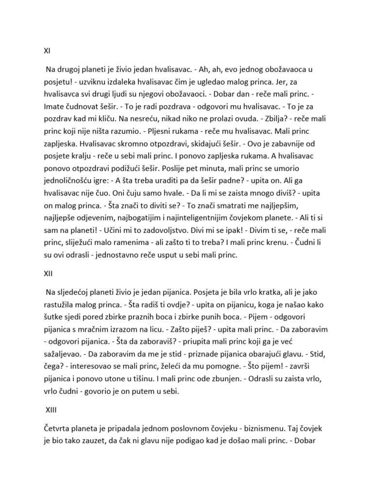 Mali Princ Poglavlja XI, XII, XIII | PDF