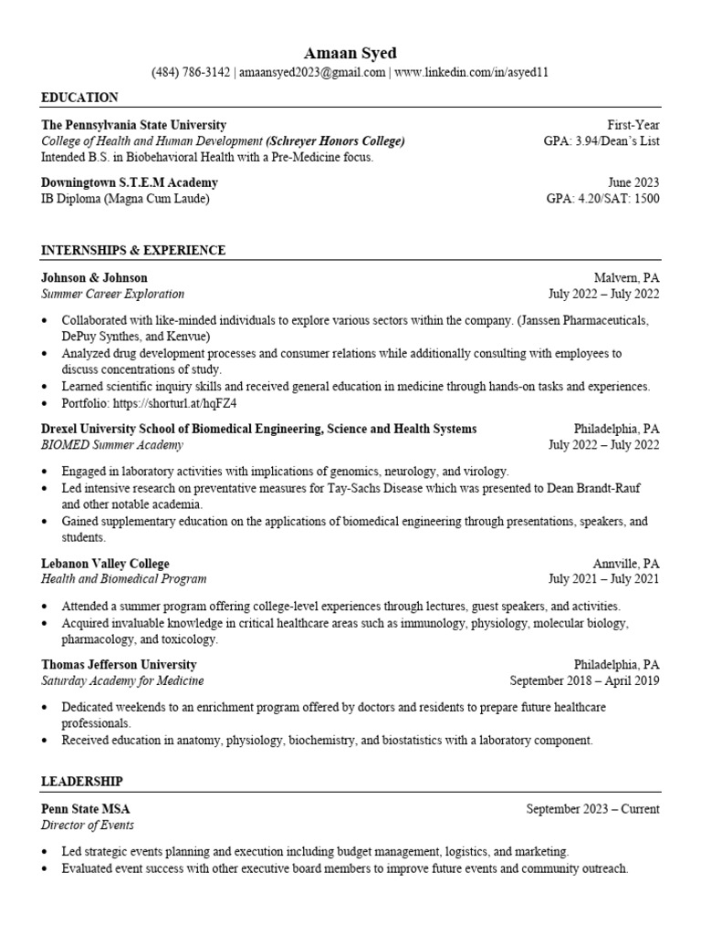 Amaan Syed Resume | PDF | Pharmacology | Health Care