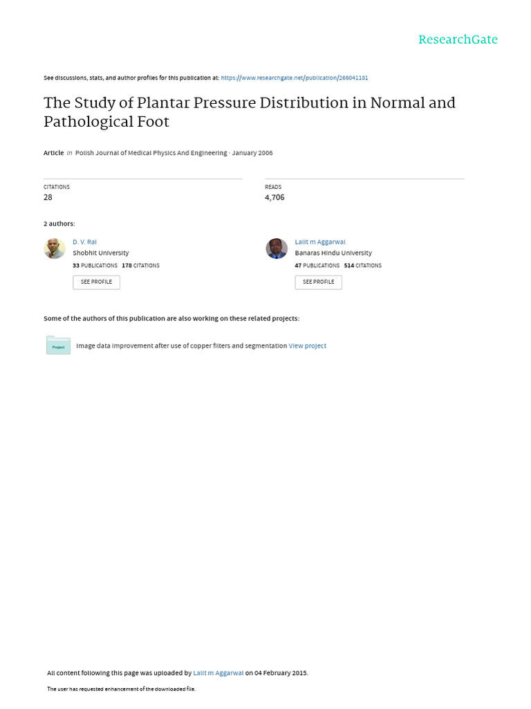 The Study of Plantar Pressure Distribution in Normal and Pathological ...